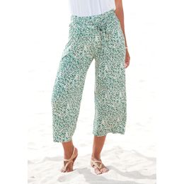 Beach Time BEACHTIME Damen Culotte, gr&uuml;n, Gr. 38, bedruckt, Jersey, Obermaterial: 95% Viskose, 5% Elasthan, Hosen, mit Bl&auml;tterdruck und Bindeband,