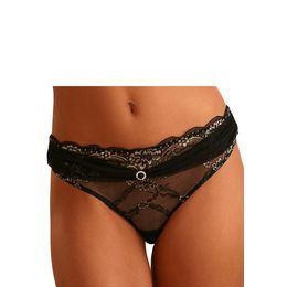 Lascana Damen String, Gr. 32, schwarz, Spitze, Obermaterial: 80% Polyamid, 14% Elasthan, 6% Polyester, Unterhosen, aus extravaganter Spitze in
