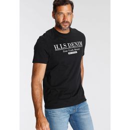 H.I.S. H.I.S Herren T-Shirt, schwarz, Gr. M, bedruckt, Single Jersey, Obermaterial: 100% Baumwolle, Shirts, schmale Passform, bedrucktes Design,