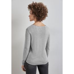 Street One Damen Strickpullover, grau, Gr. 34, unifarben, Stoff, 60% Viskose, 40% Baumwolle, Pullover, mit V-Ausschnitt