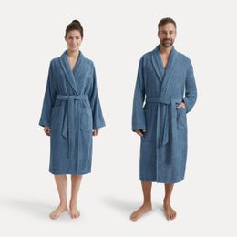 Möve Unisex-Bademantel MÖVE, L:120cm, blau, Walkfrottier, Hausmäntel, "Basic", mit Schalkragen