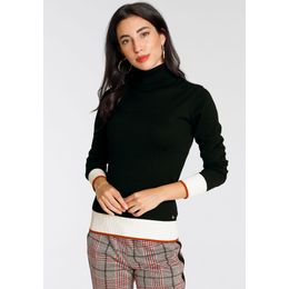 AJC Damen Rollkragenpullover, schwarz-wei&szlig;, Gr. 44, unifarben mit Farbeins&auml;tzen, Feinstrick, Obermaterial: 50% Baumwolle, 50% Polyacryl, Pullover, in