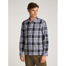 Calvin Klein Herren Karohemd "TWILL CHECK SNAPS OVERSHIRT", schwarz, Gr. S, unifarben, Web, Obermaterial: 100% Baumwolle, Hemden, mit Logoprint