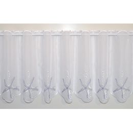 Scheibengardine, B:128cm H:40cm, wei&szlig;, Stickereien Plauen, Voile, Polyester, K&uuml;che, Gardinen, "Seestern"