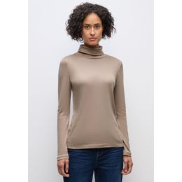 Rollkragenshirt Street One, Damen, Gr. 44, bark braun, Web, 50% Baumwolle, 50% Modal, unifarben, normal normal, hoch geschlossener Ausschnitt, abgesteppt, Shirts, im soften Baumwoll-Mix