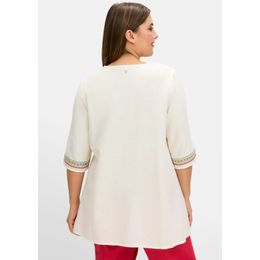 sheego Damen Longbluse, beige, Gr. 50, unifarben, 50% Viskose, 38% Baumwolle, 12% Leinen, Blusen