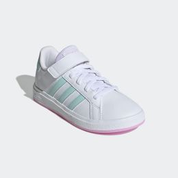 Mädchen Klettschuh "GRAND COURT 2.0 KIDS", adidas Sportswear, Gr. 36, blau, Synthetik, Textil, Schuhe, Design auf den Spuren des adidas Superstar