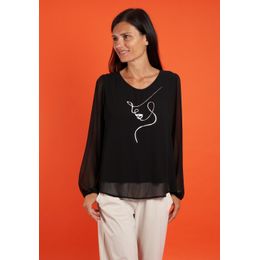 Seidel Moden Damen Langarmbluse, schwarz, Gr. 42, unifarben, Web, Obermaterial: 100% Polyester. Obermaterial 2: 95% Viskose, 5% Elasthan, Blusen, im