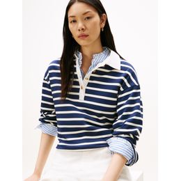 Tommy Hilfiger Damen Sweatshirt "GOLD BUTTON RUGBY TERRY SWTSHRT", beige, Gr. M, gestreift, Sweatware, Obermaterial: 100% Baumwolle, Sweatshirts