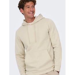 Only & Sons ONLY & SONS Herren Kapuzensweatshirt "ONSCHASE REG HOOD SWEAT OTL", silber, Gr. M, unifarben, angeraute Sweatware, Obermaterial: 52% Baumwolle, 48%