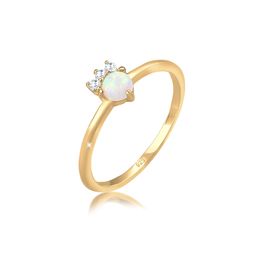 Elli Damen Verlobungsring "Vintage Zirkonia Kristalle Opal Trend 925 Silber", 58mm, Silber 925 (Sterlingsilber), 1,5mm, gold, Silber 925