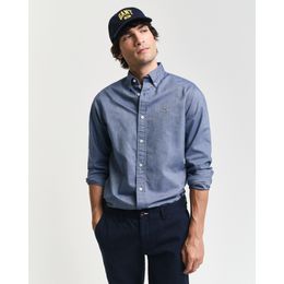 Gant Herren Langarmhemd "Slim Fit Oxford Hemd strukturiert langlebig dicker", blau, Gr. L, unifarben, Popeline, Obermaterial: 100% Baumwolle, Hemden,