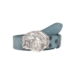 Damen Lederg&uuml;rtel, blau, Gr. 85, RETTUNGSRING G&Uuml;RTEL, unifarben, Leder, G&uuml;rtel, mit austauschbarer Schlie&szlig;e &raquo;Auster Muschel Silber&laquo;