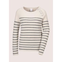 Madeleine Mode MADELEINE Damen Longpullover "Pullover Rundhals-Pullover im Ringellook", weiß, Gr. 40, Obermaterial: 90% Schurwolle WV. 10% Kaschmir WS., Pullover