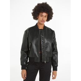 Damen Collegejacke "FAUX LEATHER BOMBER JACKET", schwarz, Gr. L, Calvin Klein Jeans, unifarben, Web, Obermaterial: 60% Polyurethan, 40% Polyester.