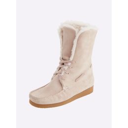 Heine Damen Schn&uuml;rstiefelette, Gr. 39, beige, Leder, Veloursleder, Schuhe