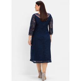 sheego Damen Spitzenkleid "Abendkleid", blau, Gr. 46, unifarben, 100% Polyamid, Kleider