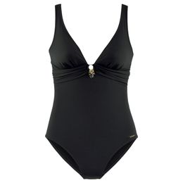 Bruno Banani Damen Badeanzug, schwarz, Gr. 38, unifarben, Microfaser, Badeanz&uuml;ge, mit gold-schwarzen Accessoires