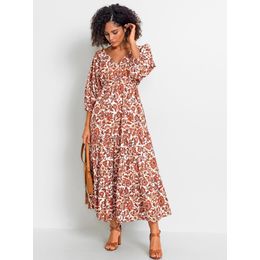 Inspirationen Damen A-Linien-Kleid "Druck-Kleid", wei&szlig;, Gr. 50, gemustert, 100% Polyester, Kleider