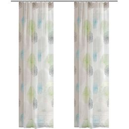 Vorhang Home Wohnideen, B:140cm H:175cm, gr&uuml;n, Voile, Polyester, Wohnzimmer, Gardinen, "RAWLINS", 2er Pack Zugbandschal RAWLINS bedruckt