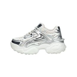 Buffalo Damen Sneaker "Buffalo Sneaker Lederimitat/Mesh", Gr. 41, silber, Lederimitat, Textil, Schuhe