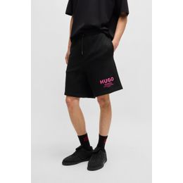 HUGO BLUE Herren Sweatshorts "Nomario", schwarz, Gr. XL, unifarben, Sweatware, Obermaterial: 100% Baumwolle, Hosen, mit gro&szlig;em Druck