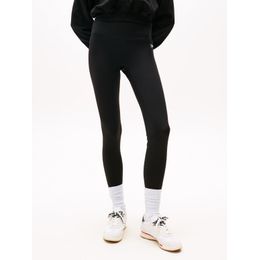 Tommy Jeans Damen Leggings "TJW SILVER SCRIPT LEGGINGS", schwarz, Gr. XS, unifarben, Jersey, Obermaterial: 75% Nylon, 25% Elasthan, Hosen