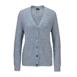 GOLDNER Damen Strickjacke "Kurzgröße Langarm Strickjacke mit V-Ausschnitt", blau, Gr. 23, Obermaterial: 54% Baumwolle CO. 27% Polyacryl PAN. 19%