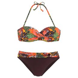 Vivance Damen B&uuml;gel-Bandeau-Bikini, braun, Gr. 34, bedruckt, floral, Microfaser, Polyamid, Bikini-Sets, mit Wickeloptik