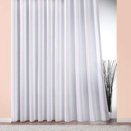 Weckbrodt-Gardinen Gardine WECKBRODT, B:375cm H:225cm, wei&szlig;, Polyester, Wohnzimmer, Gardinen, "Athen", Webgardine, halbtransparent, mit Glanzeffektstreifen,