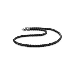 Kuzzoi Herren Lederband "Herren Lederkette Geflochten Schwarz 925 Silber", 50, ohne Stein, Silber 925 (Sterlingsilber), L: 50, silber, Silber 925