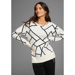 Laura Scott Damen Jacquardpullover, wei&szlig;, Gr. 36, Jacquardmuster, mehrfarbig, Feinstrick, Obermaterial: 50% Viskose, 26% Polyamid, 24% Polyester,