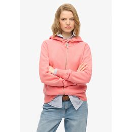Superdry Damen Kapuzensweatjacke "ESSENTIAL LOGO ZIPHOOD HB", rosa, Gr. XL, unifarben, Sweatware, Obermaterial: 100% Seide, Sweatjacken