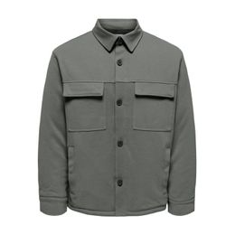Only & Sons ONLY & SONS Herren Langarmhemd "ONSNEWKODYL SHACKET SWEAT", grau, Gr. L, unifarben, Web, Obermaterial: 62% Polyester, 33% Viskose, 5% Elasthan, Hemden