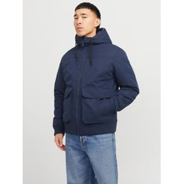 Jack & Jones JACK & JONES Herren Bomberjacke "JJCONSTRUCT BOMBER mit glänzender Oberfläche", blau, Gr. L, unifarben, Web, Obermaterial: 100% Polyester, Jacken