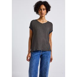 Street One Damen T-Shirt, blau, Gr. 38, gemustert, Stoff, Vorderseite: 100% Viskose. R&uuml;ckseite: 95% Viskose, 5% Elasthan, Shirts, mit V-Ausschnitt