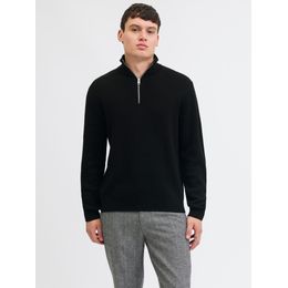 Jack & Jones JACK & JONES Herren Troyer "JPRBLAMILANO STITCH KNIT HALF ZIP SN", schwarz, Gr. L, unifarben, Strick, Obermaterial: 100% Baumwolle, Pullover, mit
