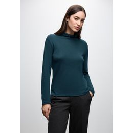 Rollkragenshirt Street One, Damen, Gr. 34, tide blau, Web, 50% Baumwolle, 50% Modal, unifarben, normal normal, hoch geschlossener Ausschnitt, abgesteppt, Shirts, im soften Baumwoll-Mix