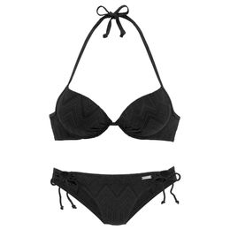 Buffalo Damen Push-Up-Bikini, schwarz, Gr. 34, Strukturmuster, Polyamid, Bikini-Sets, mit modischer Struktur