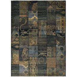 Teppich Theko, B:68cm H:10mm L:235cm, blau, Kunstfaser, Wohnzimmer, Teppiche, "Gabiro 5504", Melange-Effekt, Patchwork Design, auch als L&auml;ufer,
