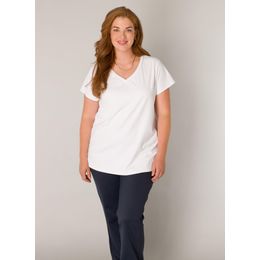 Damen V-Shirt "Lilly", wei&szlig;, Gr. 52, Base Level Curvy, unifarben, Single Jersey, Obermaterial: 75% Polyamid, 25% Elasthan, Shirts, mit Stretch