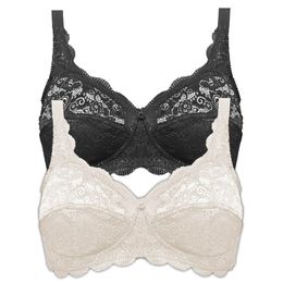 SuSa Damen B&uuml;gelloser BH "2er Pack BH ohne B&uuml;gel Latina", Gr. 100champagner schwarz, Spitze, Obermaterial: 77% Polyamid PA. 15% Baumwolle CO. 8%