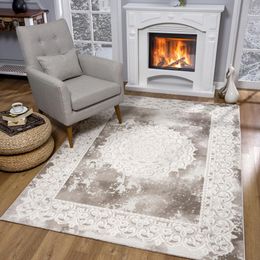 Teppich Sanat, B:80cm H:12mm L:300cm, beige, Kunstfaser, Wohnzimmer, Teppiche, "Harmony 3205, auch als L&auml;ufer und rund", Wohnzimmer, Kurzflor,