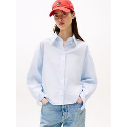 Tommy Jeans Damen Hemdbluse "TJW REG CROP STRIPE POPLIN SHIRT", blau, Gr. L, gestreift, Web, Obermaterial: 100% Baumwolle, Blusen