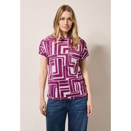 Cecil Damen T-Shirt, rosa, Gr. L, bedruckt, Web, 50% Baumwolle, 50% Modal, Shirts, mit U-Boot-Ausschnitt