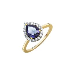 Diamonds by Ellen K. Damen Fingerring "Gold 585 mit echtem Iolith-Tropfen + Wei&szlig;topas", 060 (19,1), 1,27, Gold, gelb, FASCINATION BY ELLEN K., Gold, Fingerringe