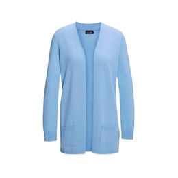 GOLDNER Damen Strickjacke "Kurzgr&ouml;&szlig;e Langarm Feinstrick-Cardigan", blau, Gr. 21, Obermaterial: 100% Kaschmir WS., Strickjacken
