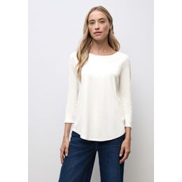 Langarmshirt Street One, Damen, Gr. 34, sanftes wei&szlig;, Web, 50% Baumwolle, 50% Modal, unifarben, normal lang, U-Boot-Ausschnitt, normaler Saum, Shirts Langarmshirt, in Unifarbe