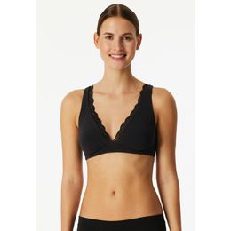 Schiesser Damen B&uuml;gelloser BH "Unique Cotton", Gr. 75, schwarz, Obermaterial: 90% Baumwolle, 10% Elasthan, BHs, Spitzenband am Dekollet&eacute;,