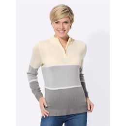 Classic Basics Damen Stehkragenpullover "Pullover", grau, Gr. 38, gemustert, gestreift, mehrfarbig, 100% Polyacryl, Pullover